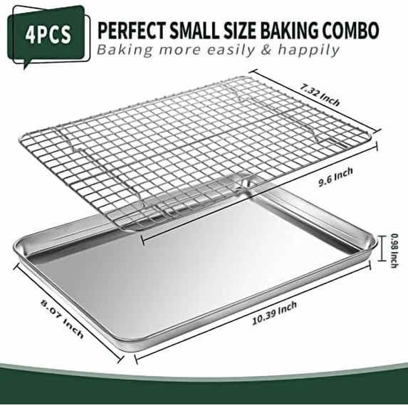 4 PCs Small Baking Sheet With Wire Rack Set [2 Pans + 2 Cooling Racks ...