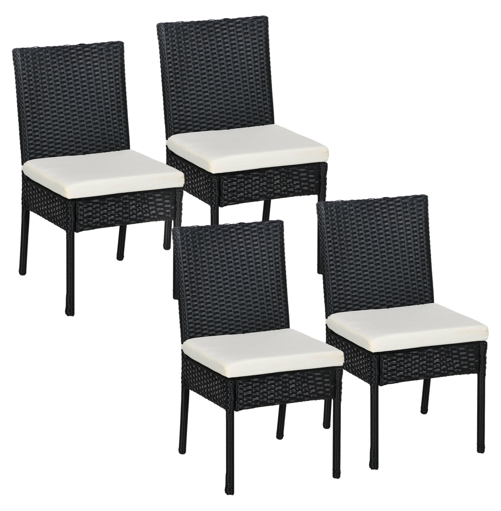 4 PE Rattan Outdoor Dining Chairs with Cushions, Patio Wicker Dining ...