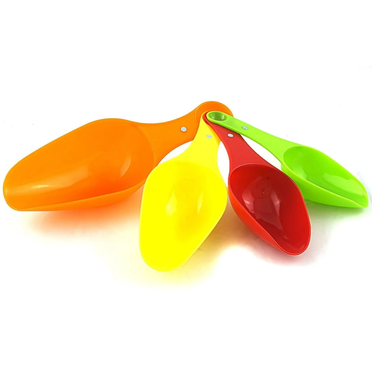 4 PIECE COLORFUL MEASURING SPOONS & SCOOPS SET Plastic Cups Tablespoon ...