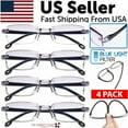 4 PK Mens Rectangular Rimless Blue Light Blocking Reading Glasses ...
