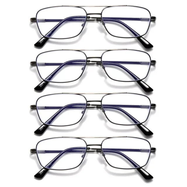 4 PK Mens Retro Aviator Reading Glasses Metal Frame Blue Light Blocking ...