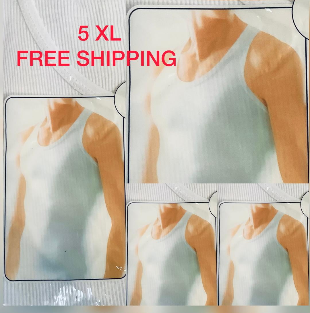 4 PK Mens WHITE Tank Top A-Shirt Ribbed Undershirt PACK 5XL(62-64) WITH ...