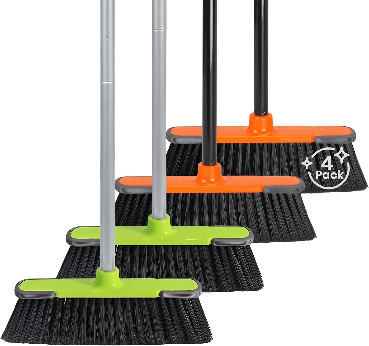 4 PK Soft Bristle Push Brooms for Sweeping Indoor/Outdoor Heavy Duty ...