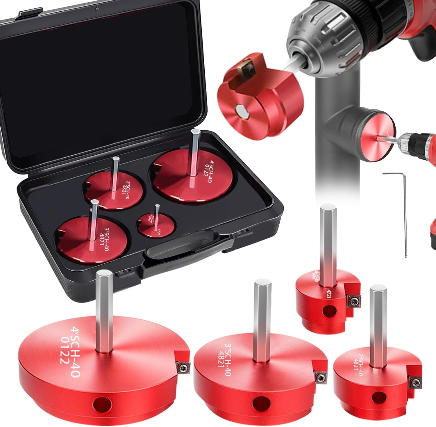 4- PVC Pipe Reamer Kit for 1/2" Drills - 1-1/4",2",3",4" Inner Tool ...