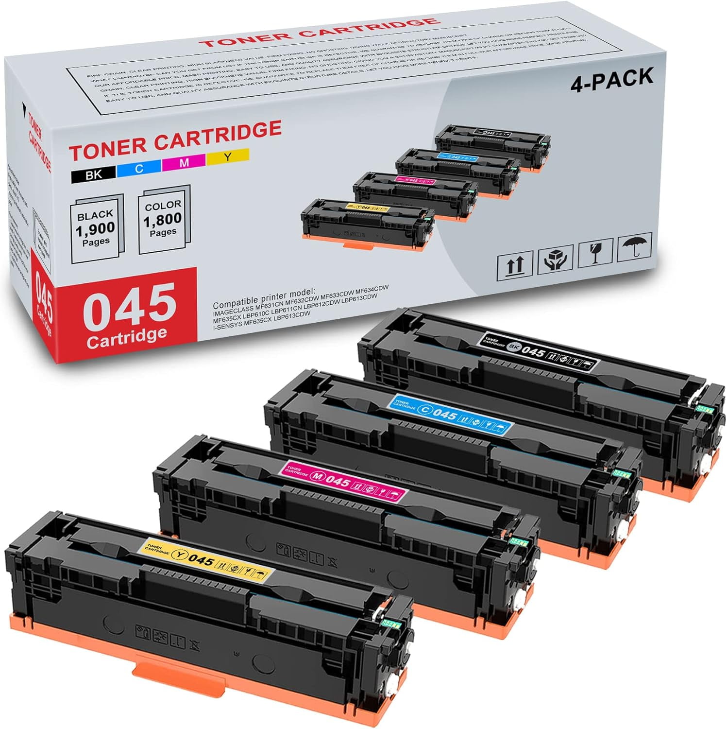4-Pack 045 CRG045 Toner Cartridge Compatible 045 1BK/C/M/Y Replacement ...