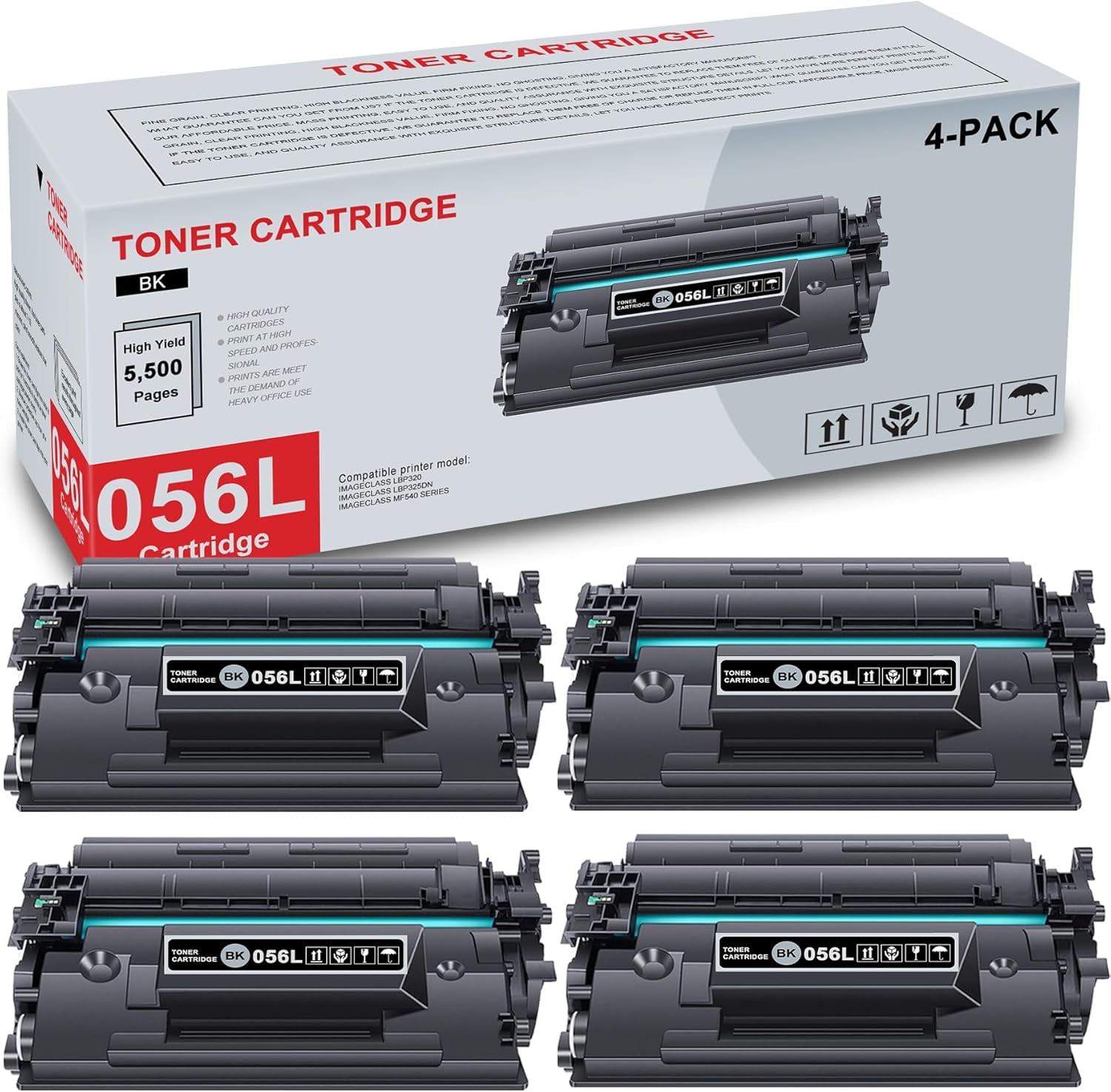 4-Pack 056L 3006C001 Black Toner Cartridge High Yield (with chip ...