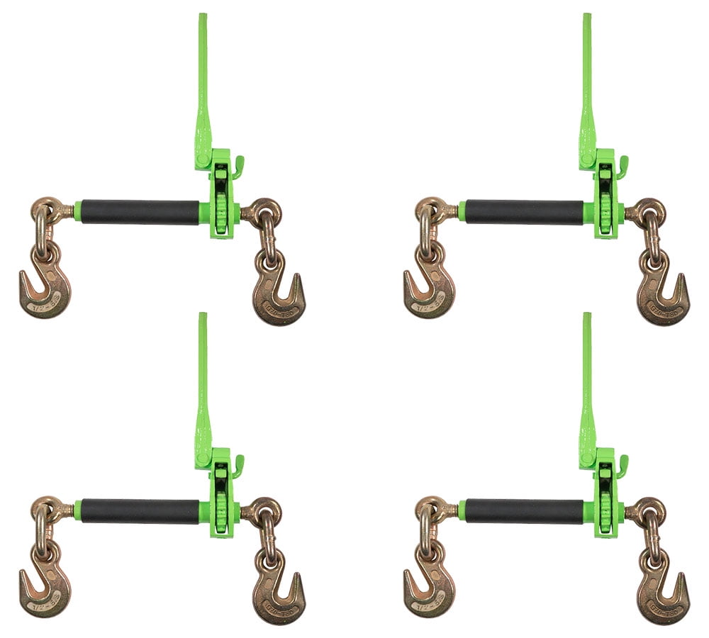 4 Pack 1/2" - 5/8" Hi-Viz Green Heavy Duty Folding Handle Ratchet Load ...