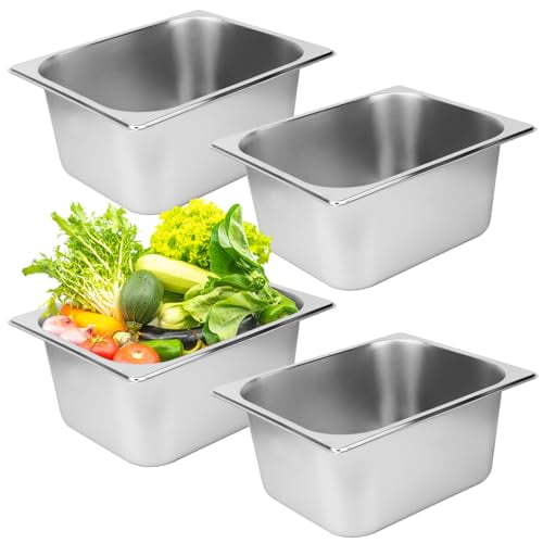 4 Pack 1/2 Size, 6 Inch Deep Steam Table Pan, Silver 201 Stainless ...