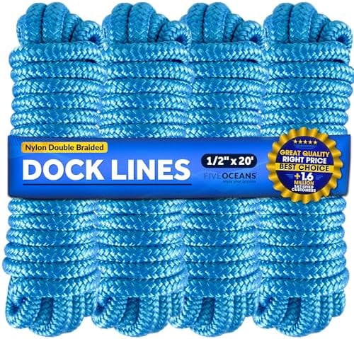 4-Pack 1/2" x 20' Boat Dock Lines with 12" Eyelet, Marine-Grade Light ...