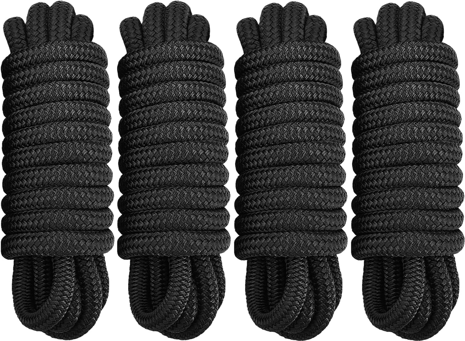 4 Pack 1/2" x 20' Dock Lines - Marine Grade Nylon Boat Ropes with 12 ...