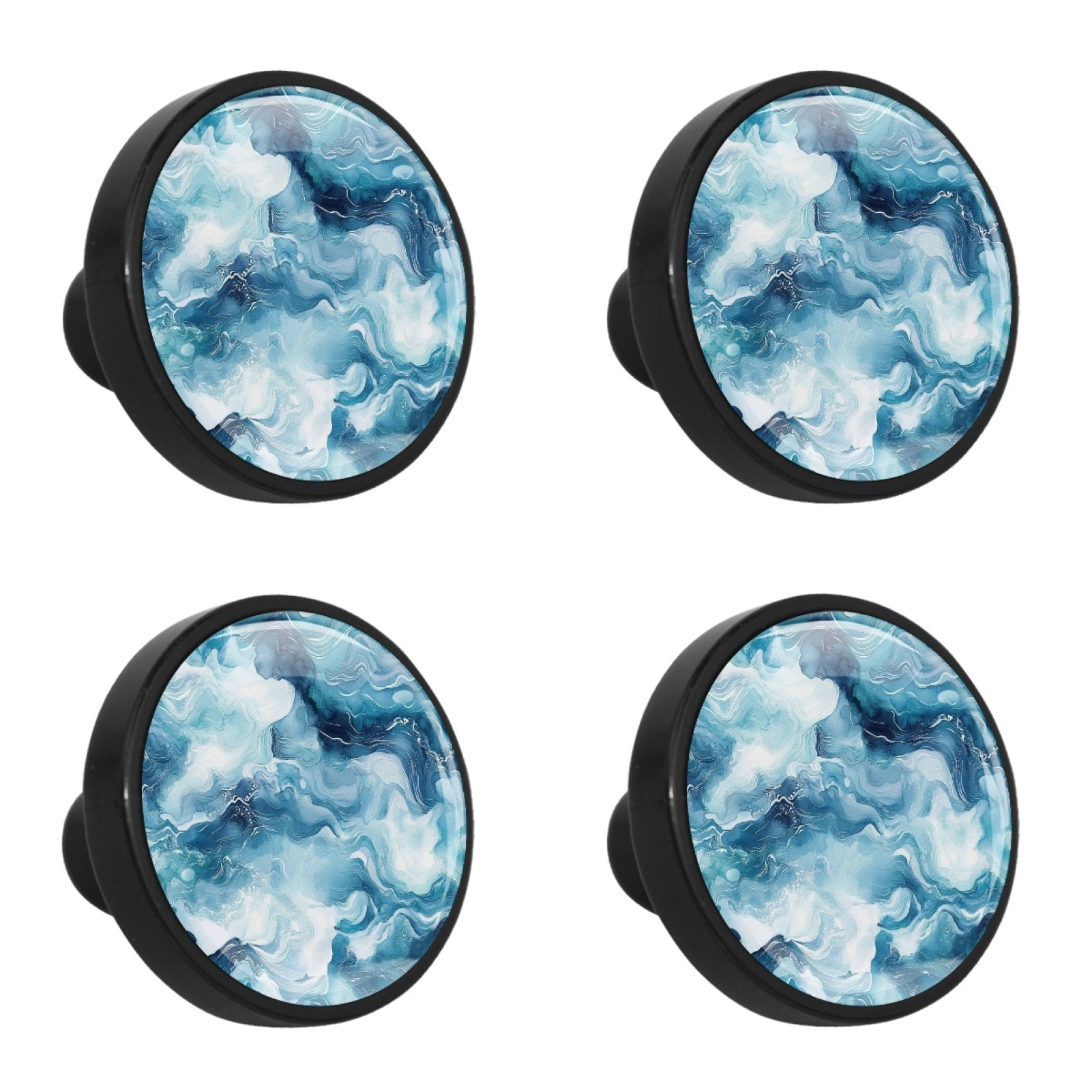 4 Pack 1.3" Diameter Round Drawer Pulls Printed Black Kitchen Cabinet ...