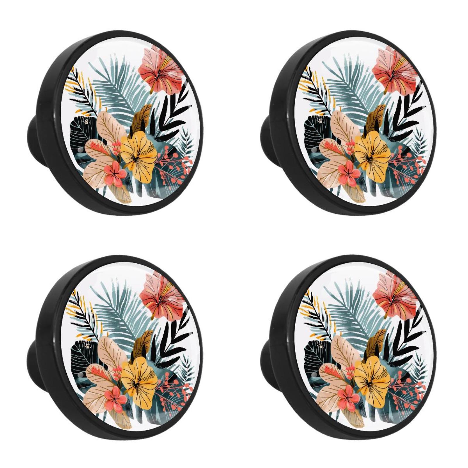 4 Pack 1.3" Diameter Round Drawer Pulls Printed Black Kitchen Cabinet ...