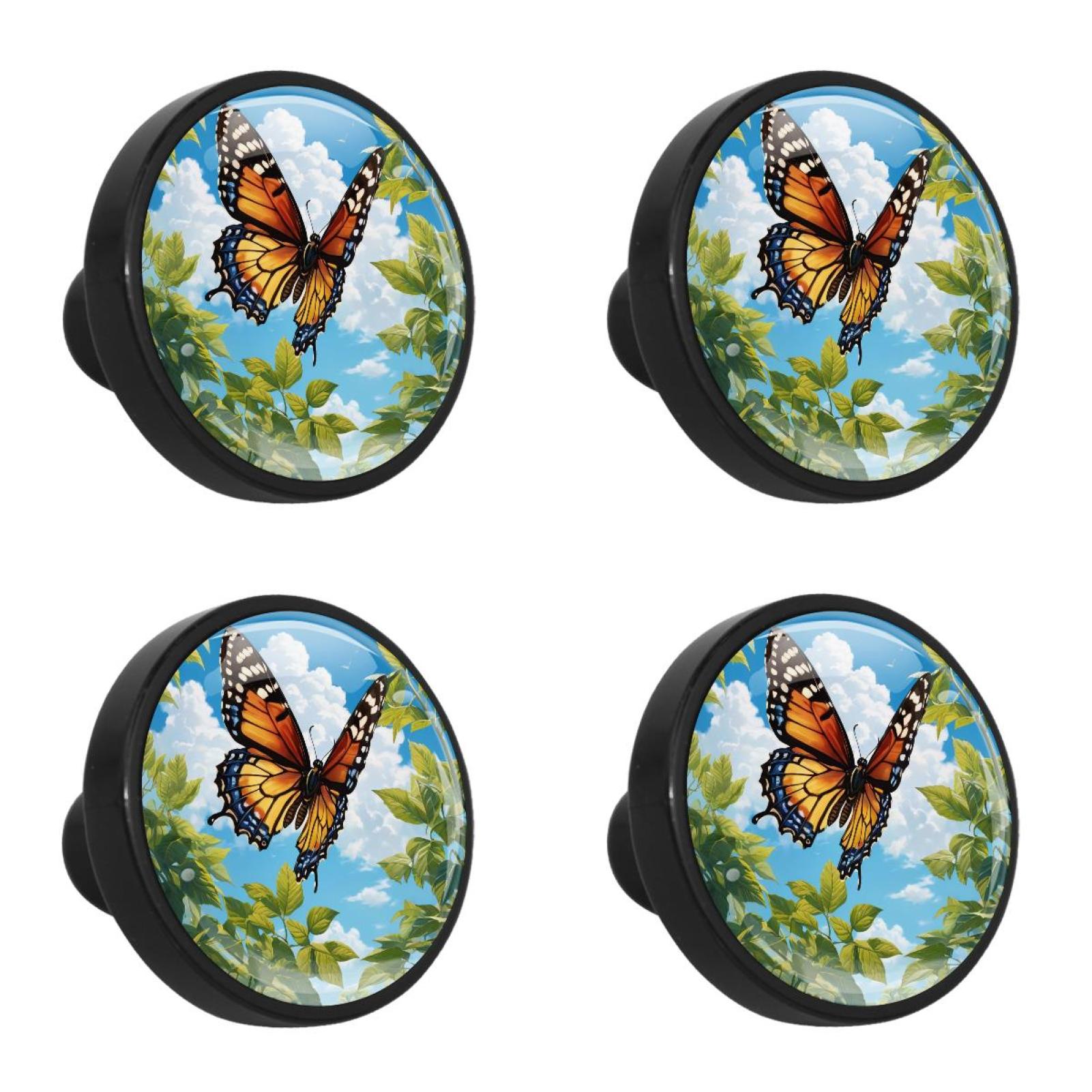 4 Pack 1.3" Diameter Round Drawer Pulls Printed Black Kitchen Cabinet ...