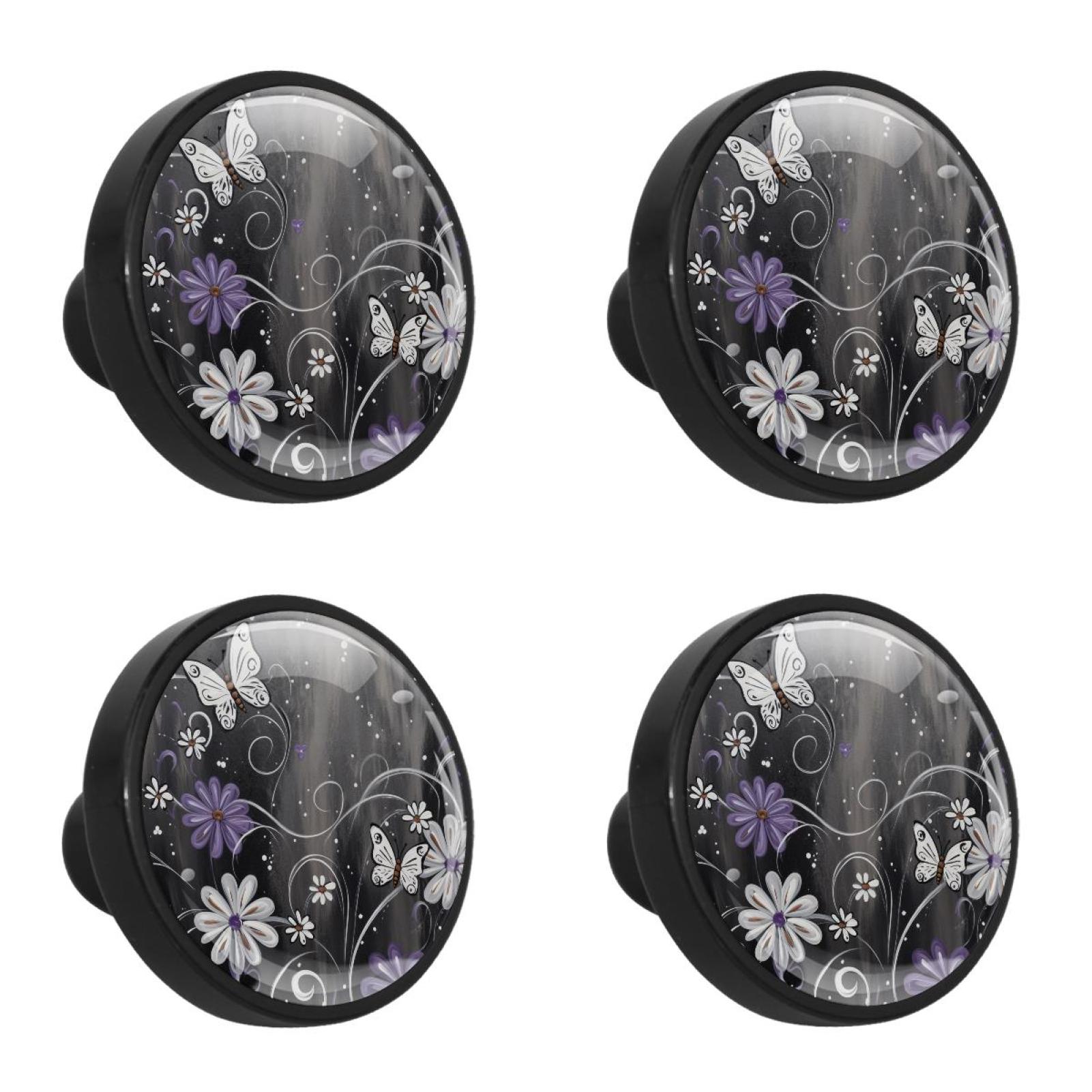 4 Pack 1.3" Diameter Round Drawer Pulls Printed Black Kitchen Cabinet ...