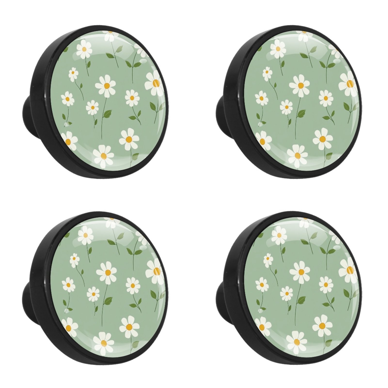 4 Pack 1.3" Diameter Round Drawer Pulls Printed Black Kitchen Cabinet ...