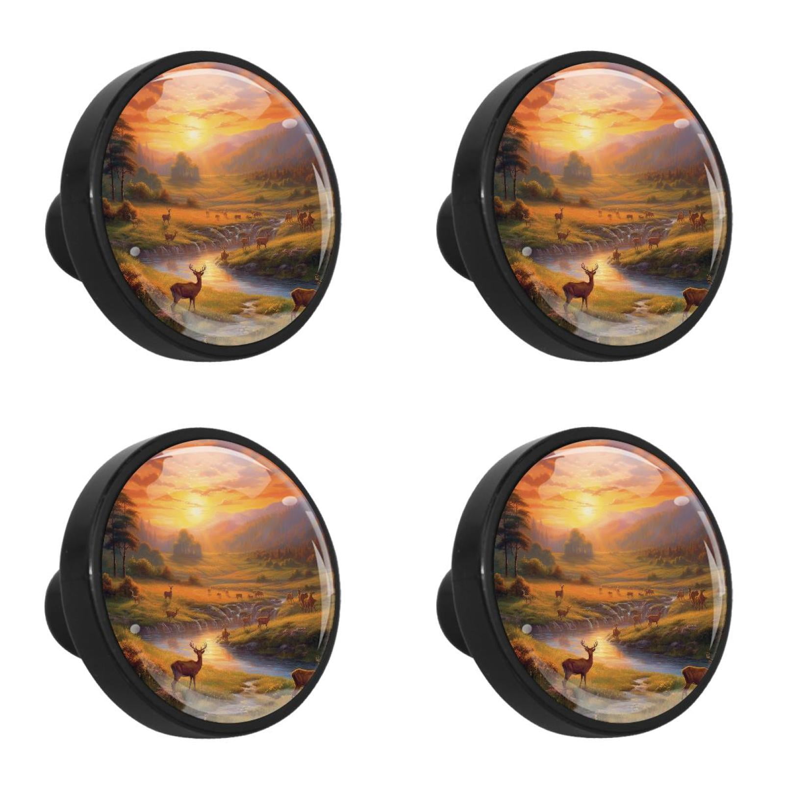 4 Pack 1.3" Diameter Round Drawer Pulls Printed Black Kitchen Cabinet ...