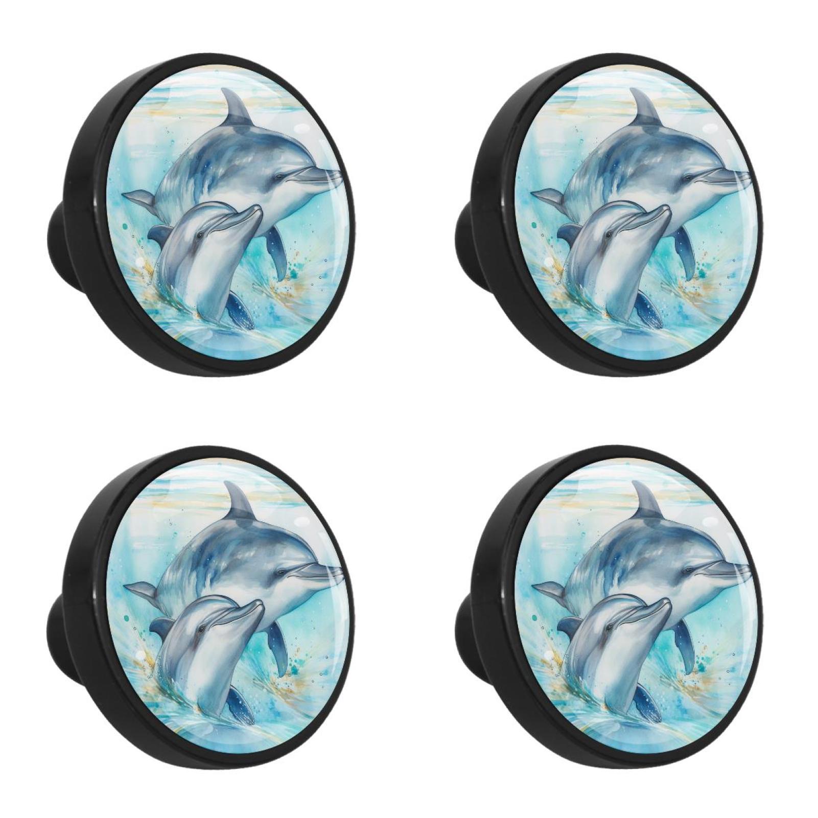 4 Pack 1.3" Diameter Round Drawer Pulls Printed Black Kitchen Cabinet ...