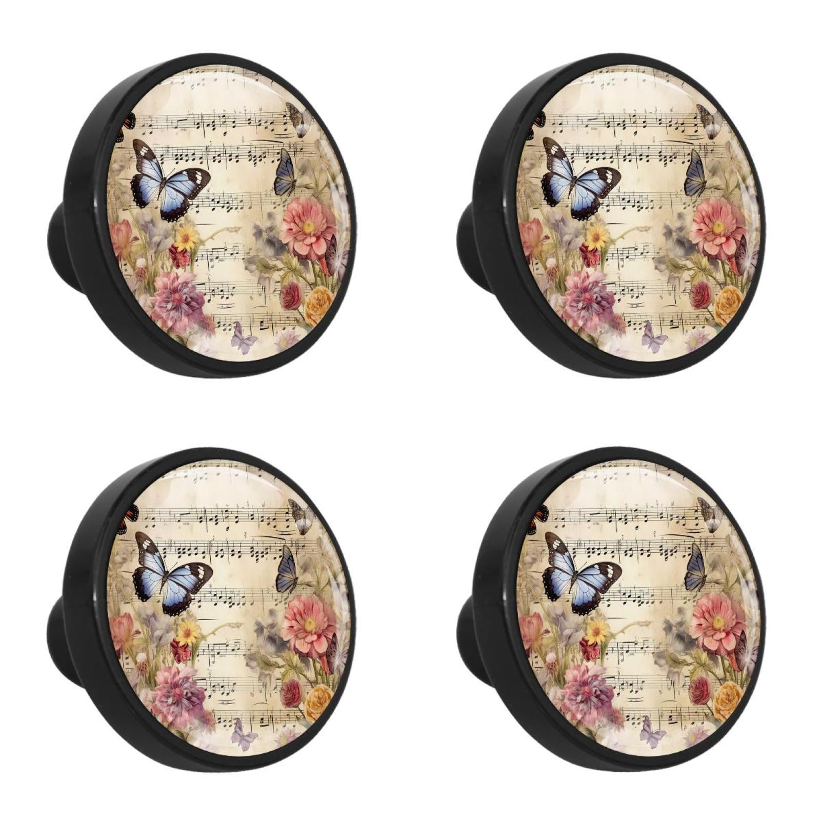 4 Pack 1.3" Diameter Round Drawer Pulls Printed Black Kitchen Cabinet ...