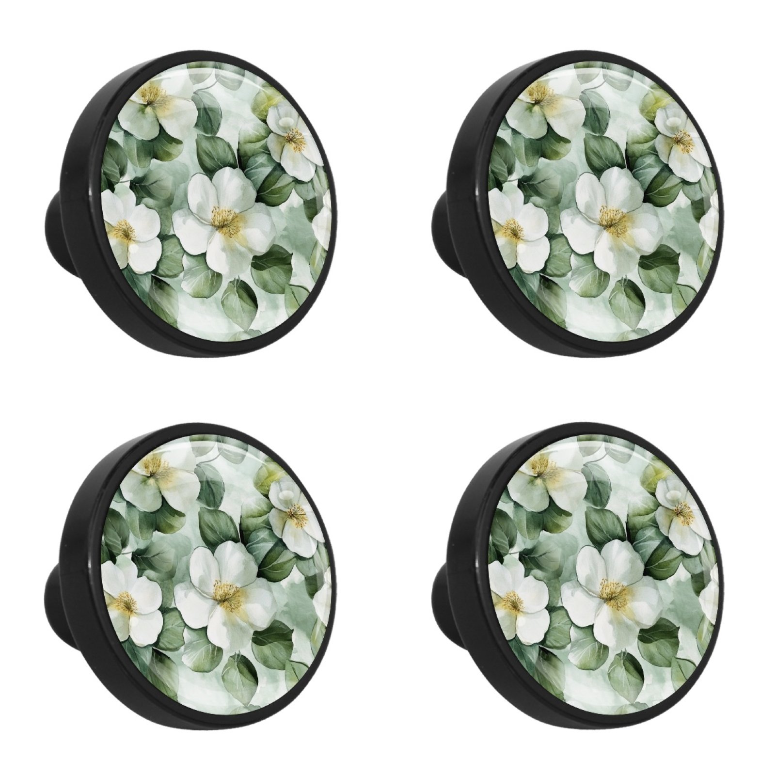 4 Pack 1.3" Diameter Round Drawer Pulls Printed Black Kitchen Cabinet ...