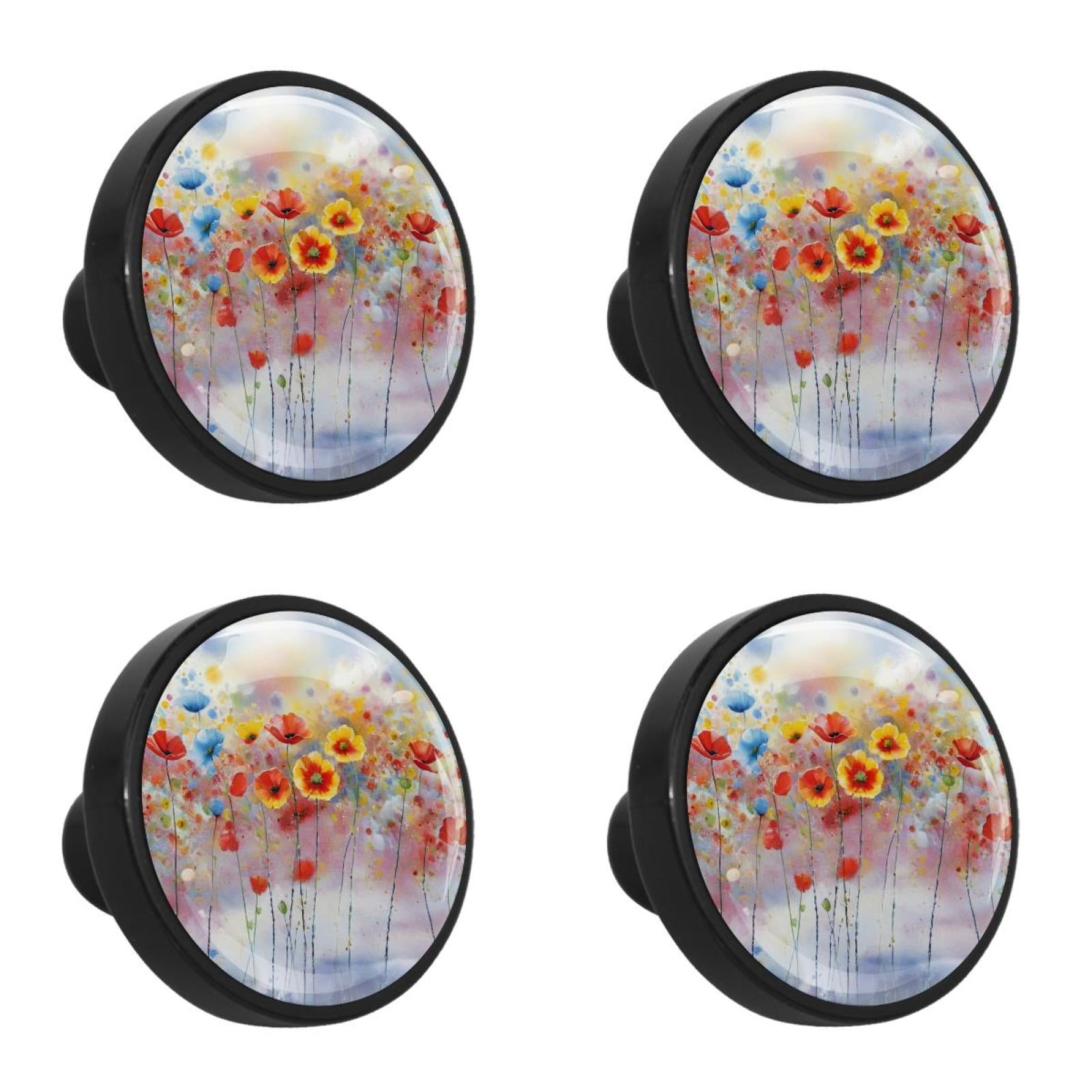 4 Pack 1.3" Diameter Round Drawer Pulls Printed Black Kitchen Cabinet ...
