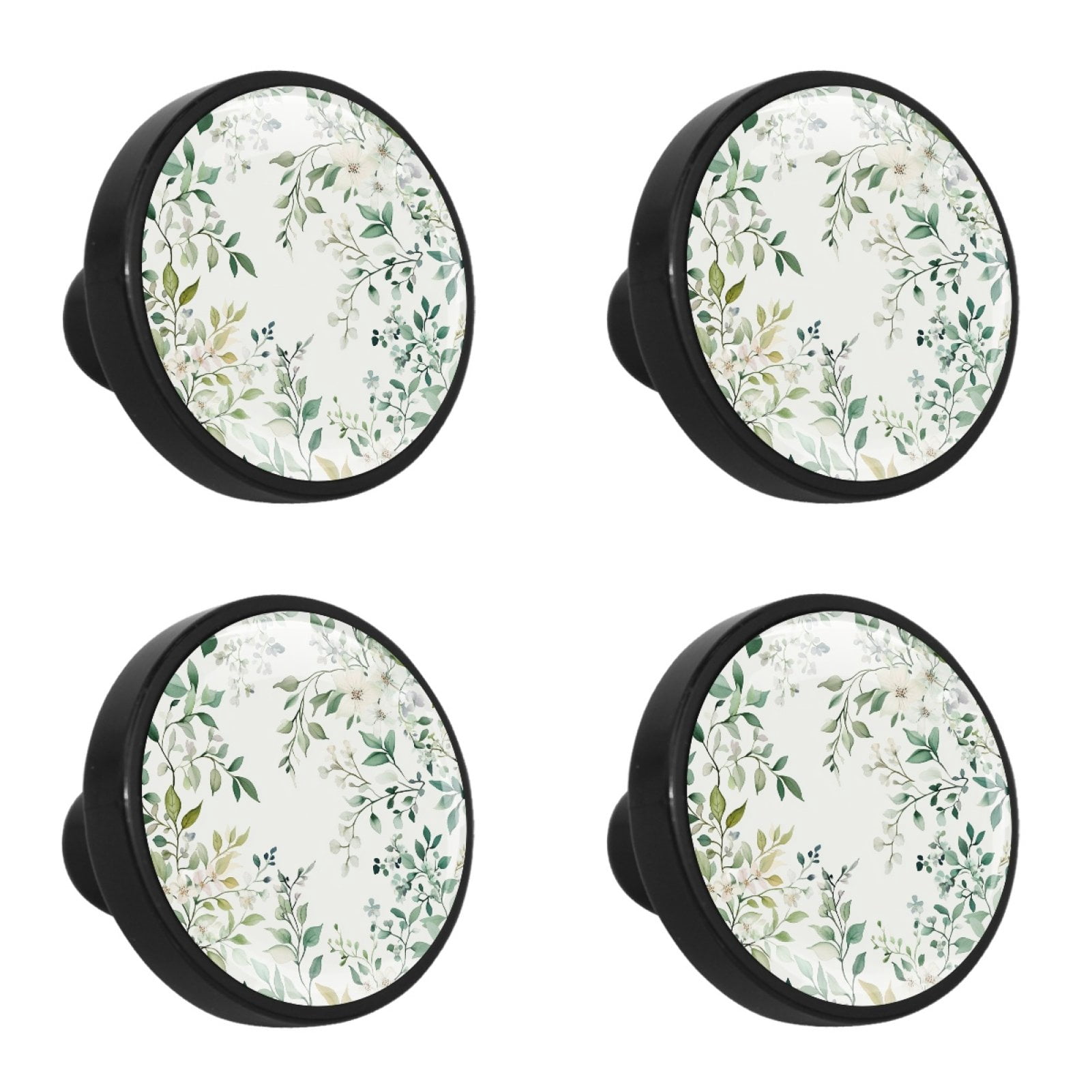 4 Pack 1.3" Diameter Round Drawer Pulls Printed Black Kitchen Cabinet ...