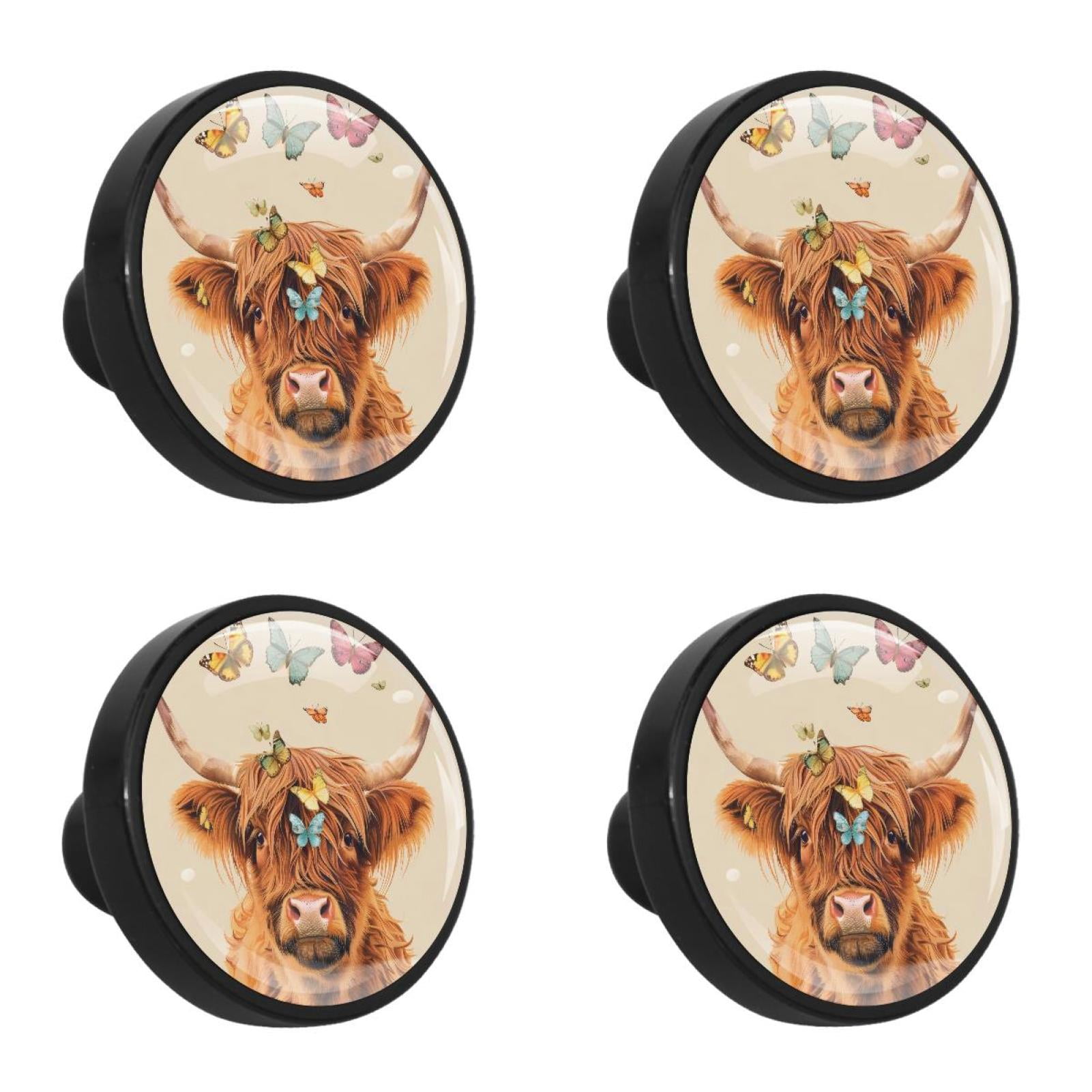4 Pack 1.3" Diameter Round Drawer Pulls Printed Black Kitchen Cabinet ...