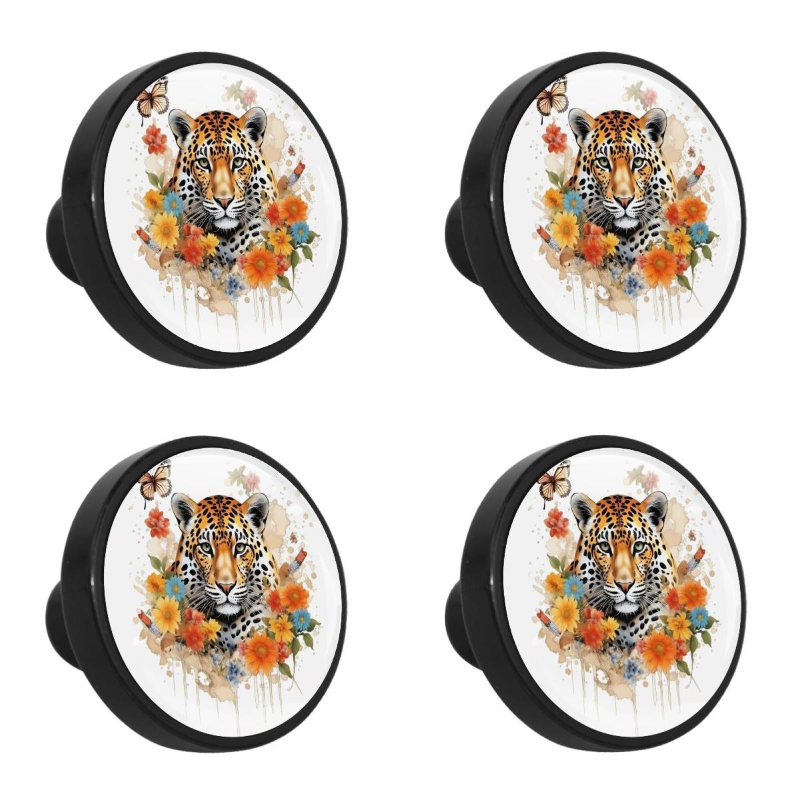 4 Pack 1.3" Diameter Round Drawer Pulls Printed Black Kitchen Cabinet Handle Hardware with ...