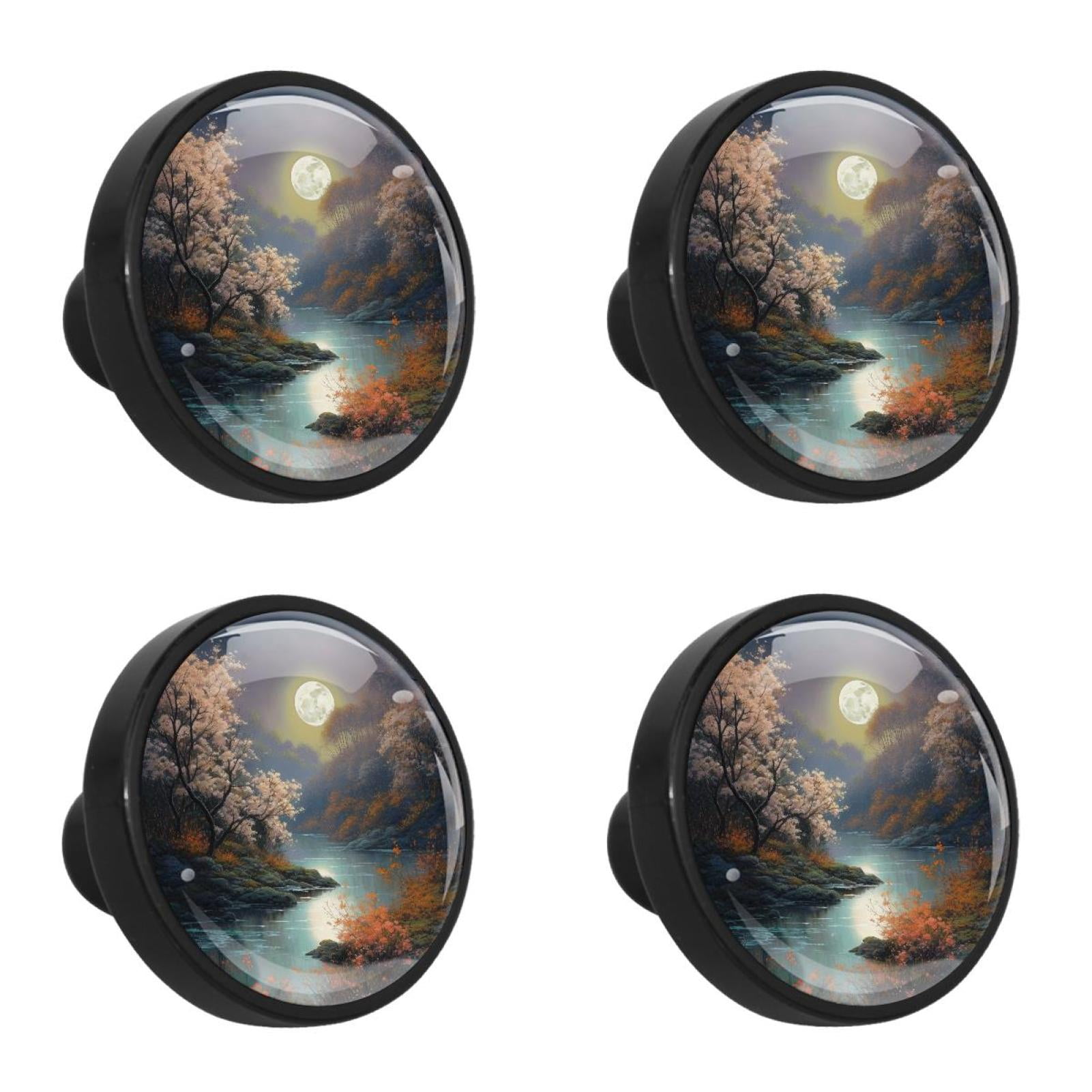 4 Pack 1.3" Diameter Round Drawer Pulls Printed Black Kitchen Cabinet ...