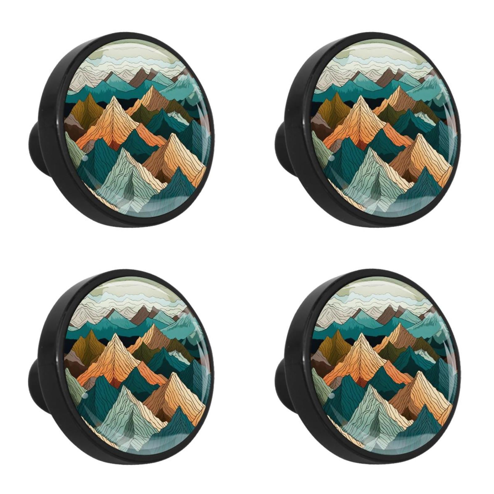 4 Pack 1.3" Diameter Round Drawer Pulls Printed Black Kitchen Cabinet ...