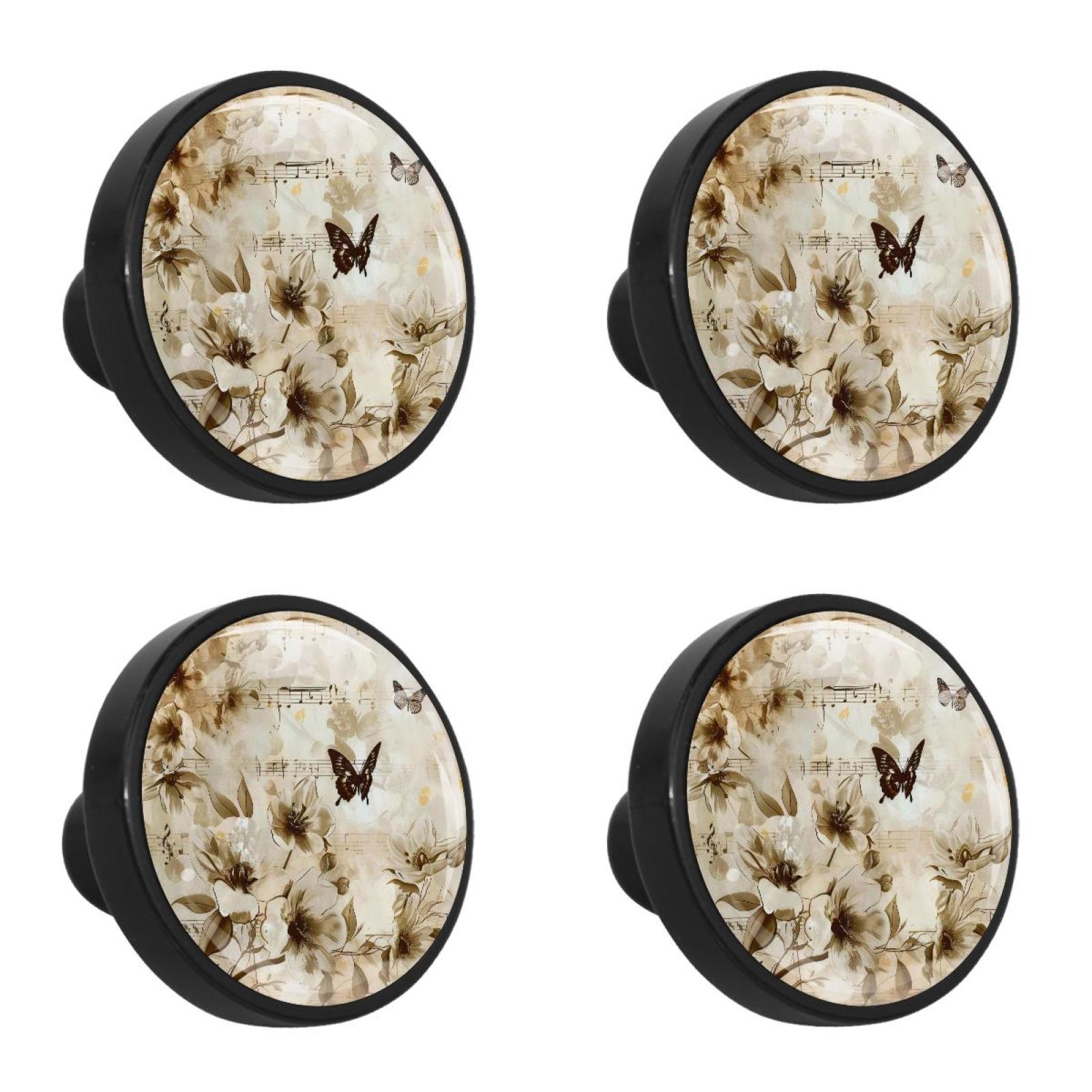 4 Pack 1.3" Diameter Round Drawer Pulls Printed Black Kitchen Cabinet ...
