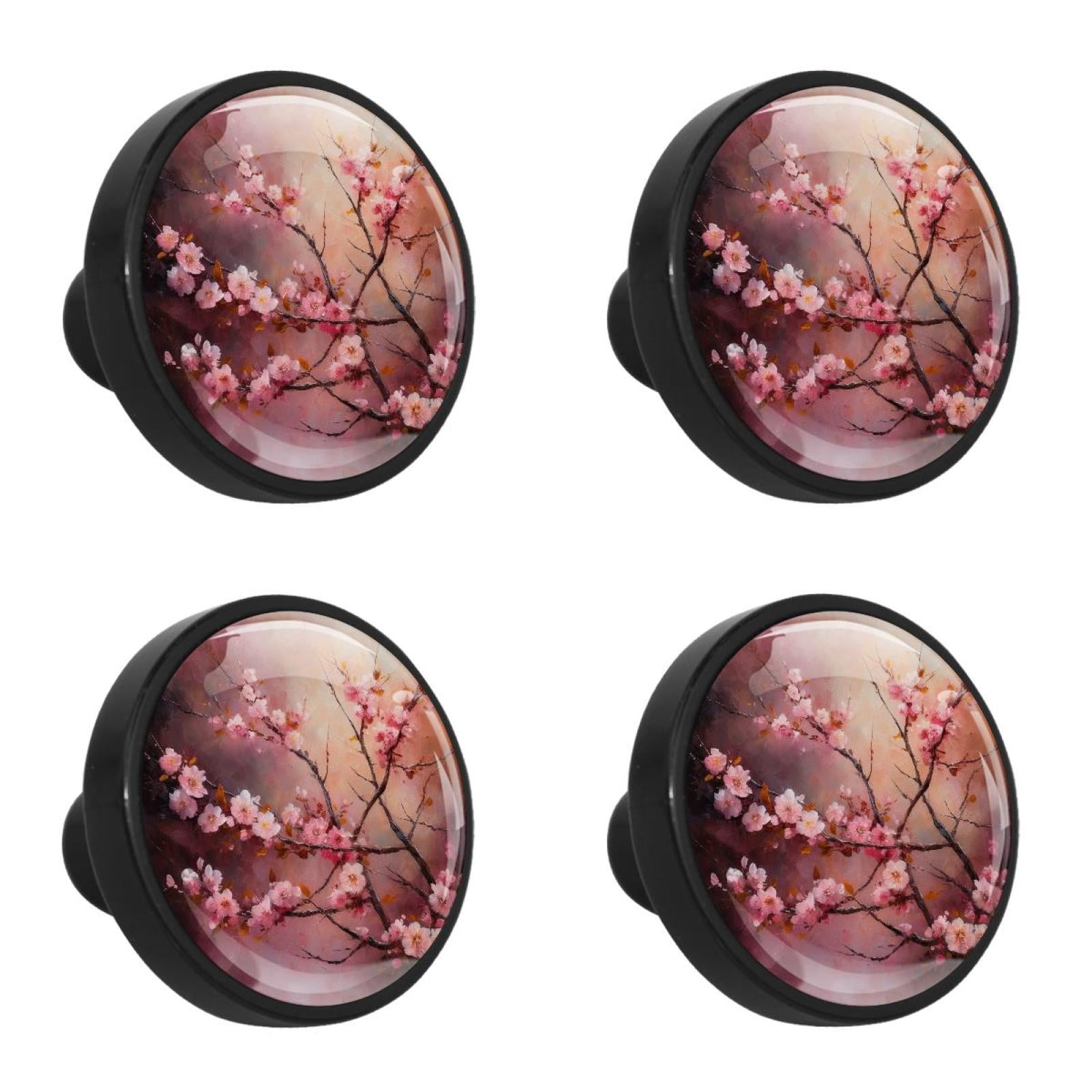 4 Pack 1.3" Diameter Round Drawer Pulls Printed Black Kitchen Cabinet ...