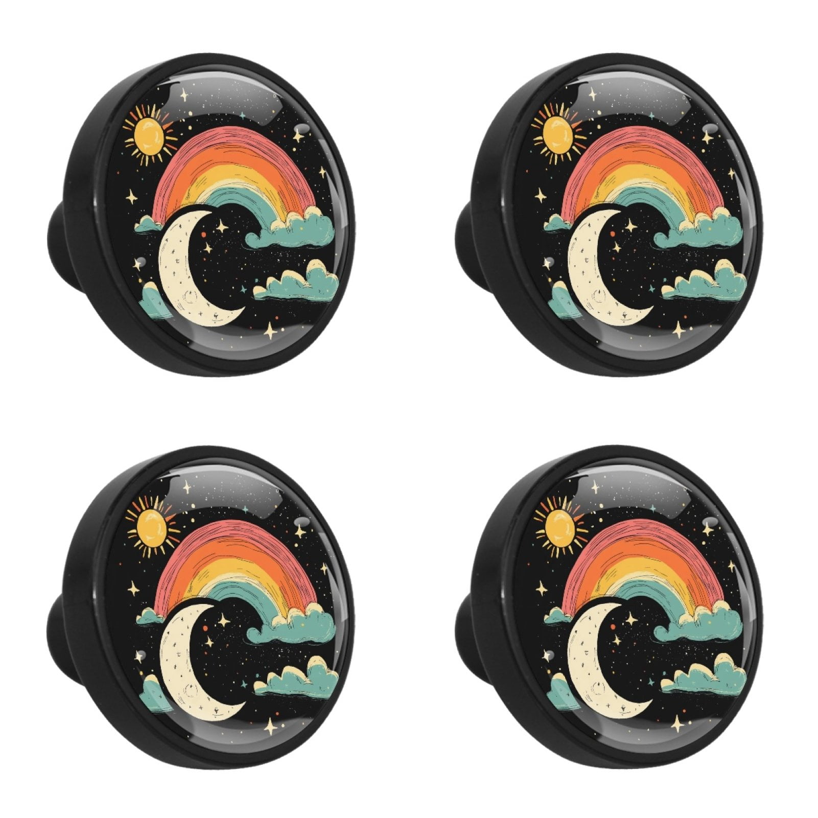 4 Pack 1.3" Diameter Round Drawer Pulls Printed Black Kitchen Cabinet ...