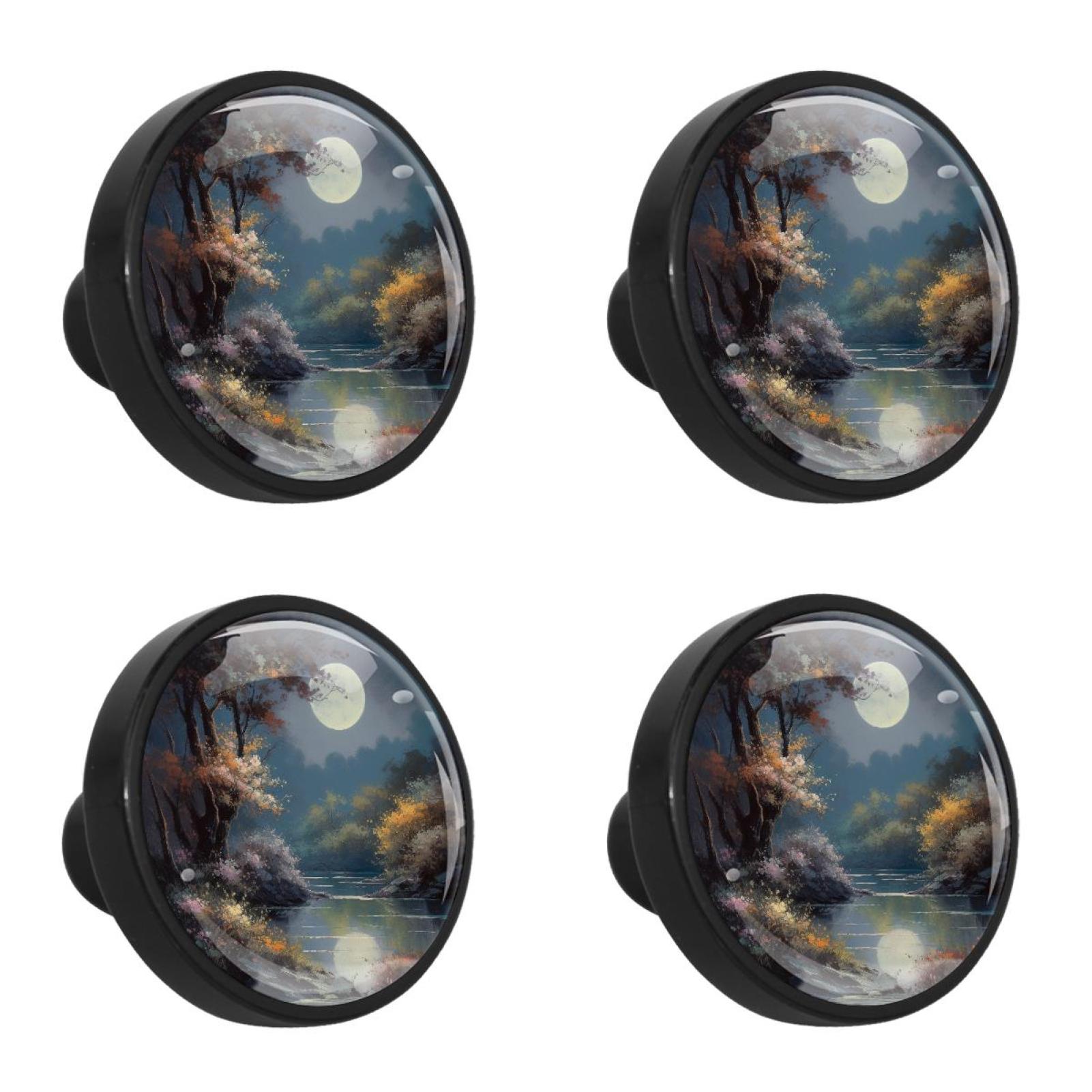 4 Pack 1.3" Diameter Round Drawer Pulls Printed Black Kitchen Cabinet ...