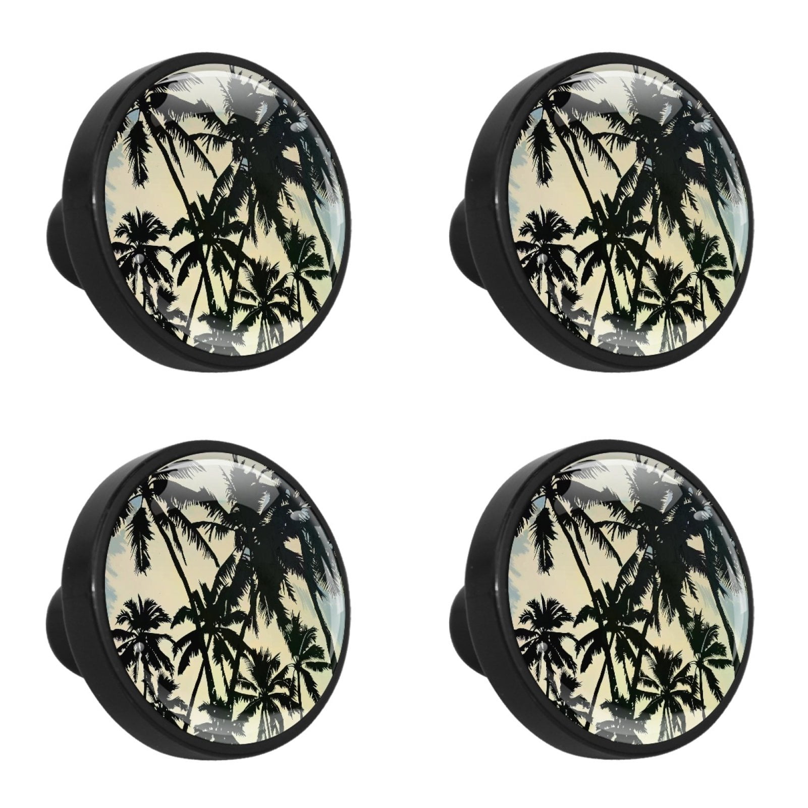 4 Pack 1.3" Diameter Round Drawer Pulls Printed Black Kitchen Cabinet ...