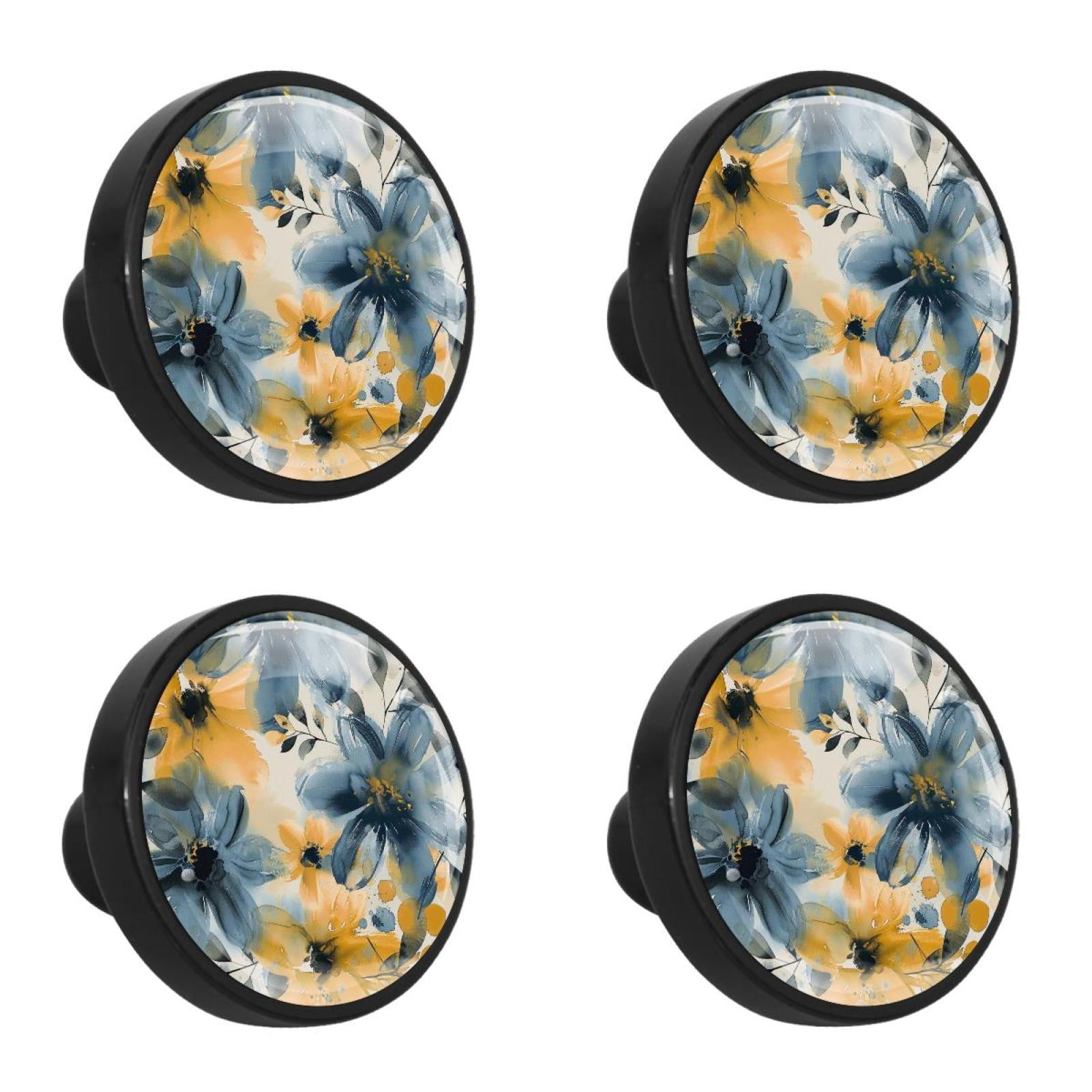 4 Pack 1.3" Diameter Round Drawer Pulls Printed Black Kitchen Cabinet ...