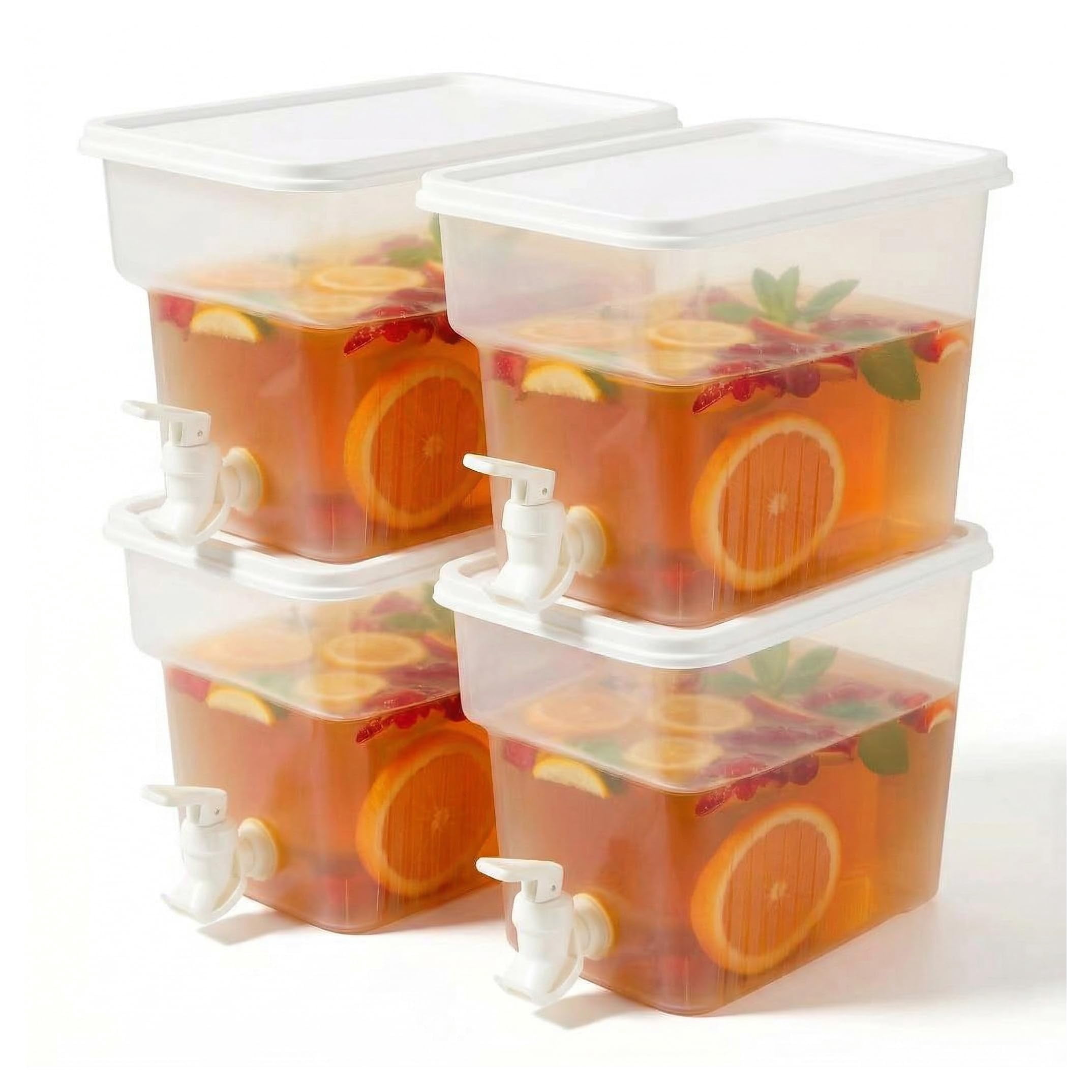 4 Pack 1.3 Gallon Plastic Beverage Dispenser with Spigot for Fridge ...
