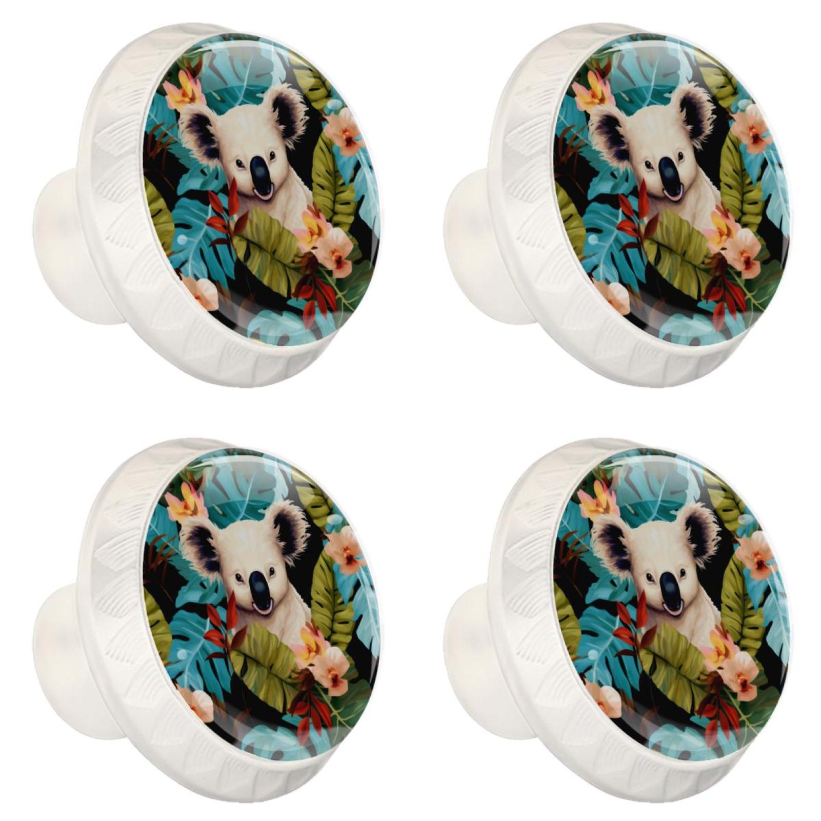 4 Pack 1.37 Inch Cabinet Knobs White Drawer Knobs Tropical Koala Leaf ...