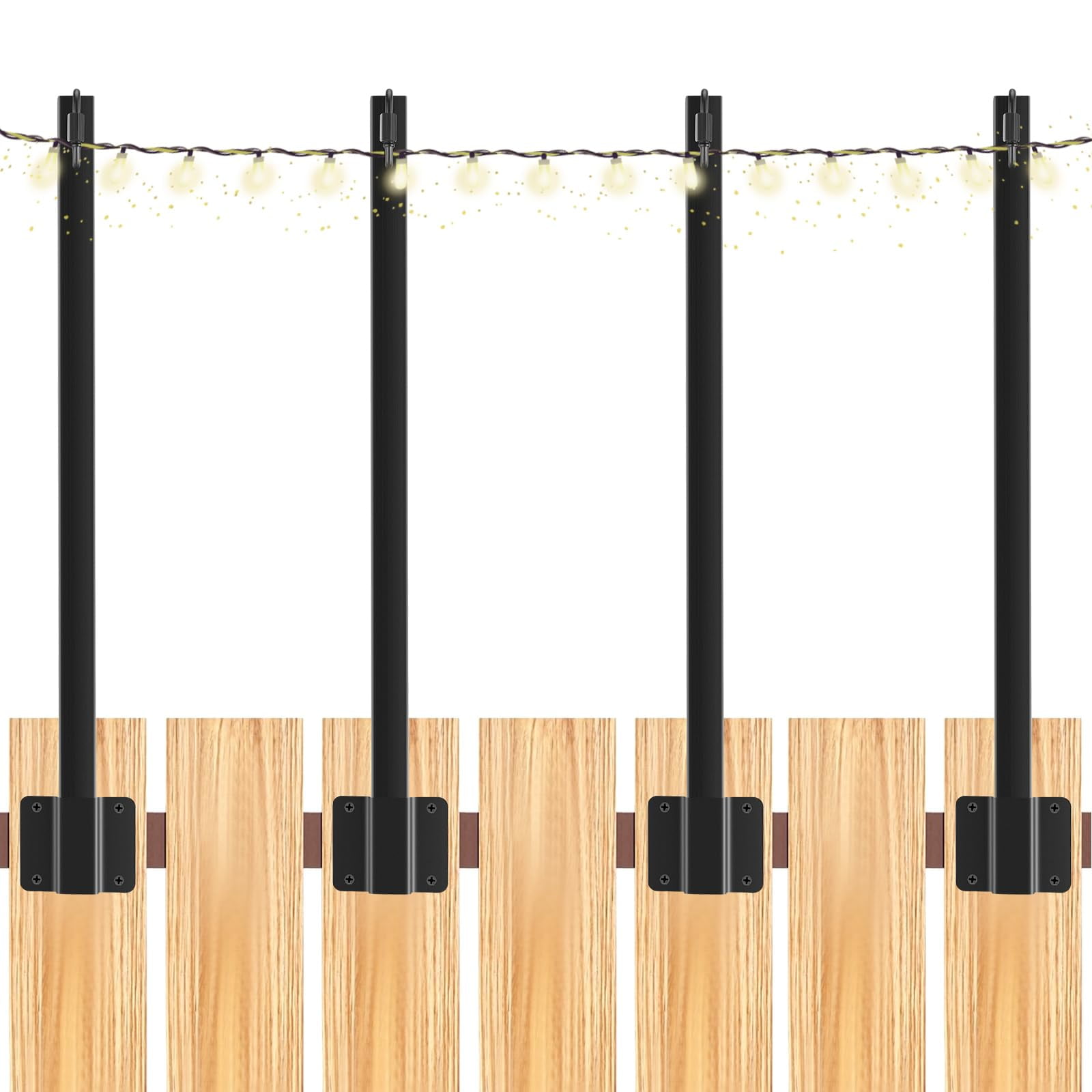 4 Pack 1.4 FT String Light Poles, Suspension Outdoor Fence Post Lights ...