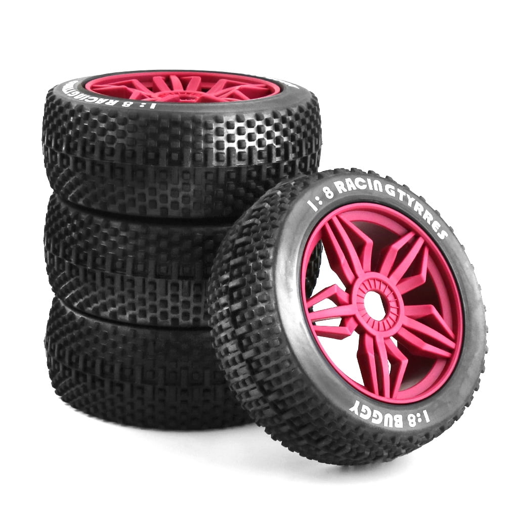 (4-Pack) 1/8 Scale Tires & Wheel Rims Set Front and Rear 17mm Hex Hubs ...