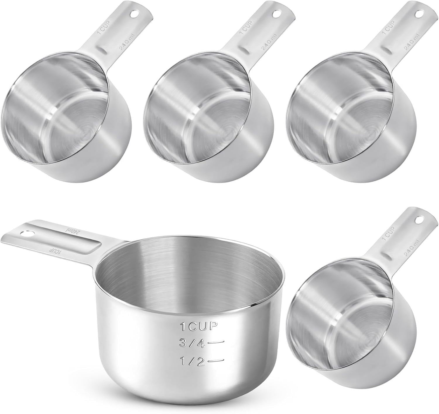 4 Pack 1 Cup Stainless Steel Measuring Cup, 250 ml | 240 cc | 8 oz ...