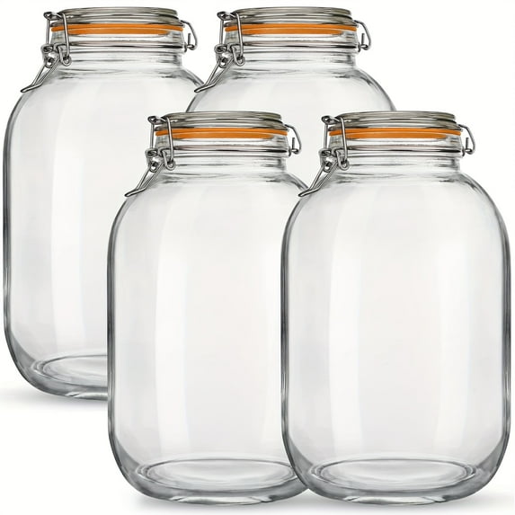 "4 Pack 1 Gallon Wide Mouth Rectangular Glass Mason Jars - Hinged ...