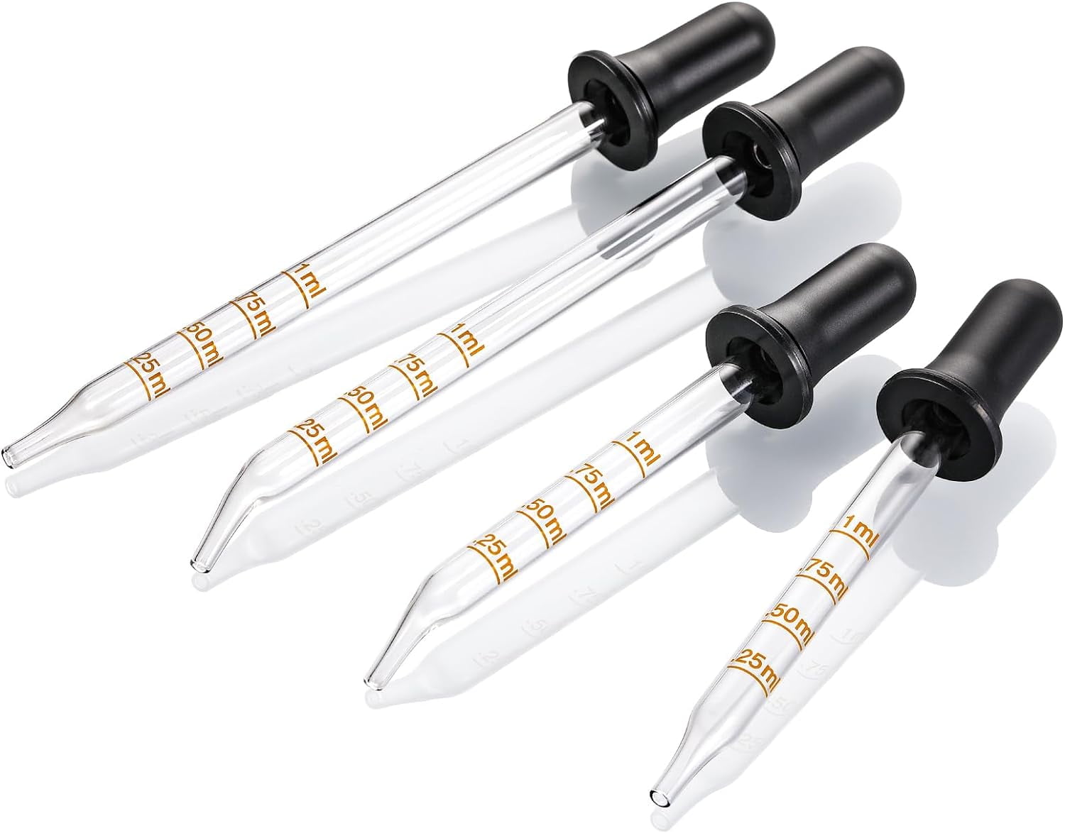 4 Pack, 1 mL Glass Eye Dropper with Measurement - Long & Short, Bent ...