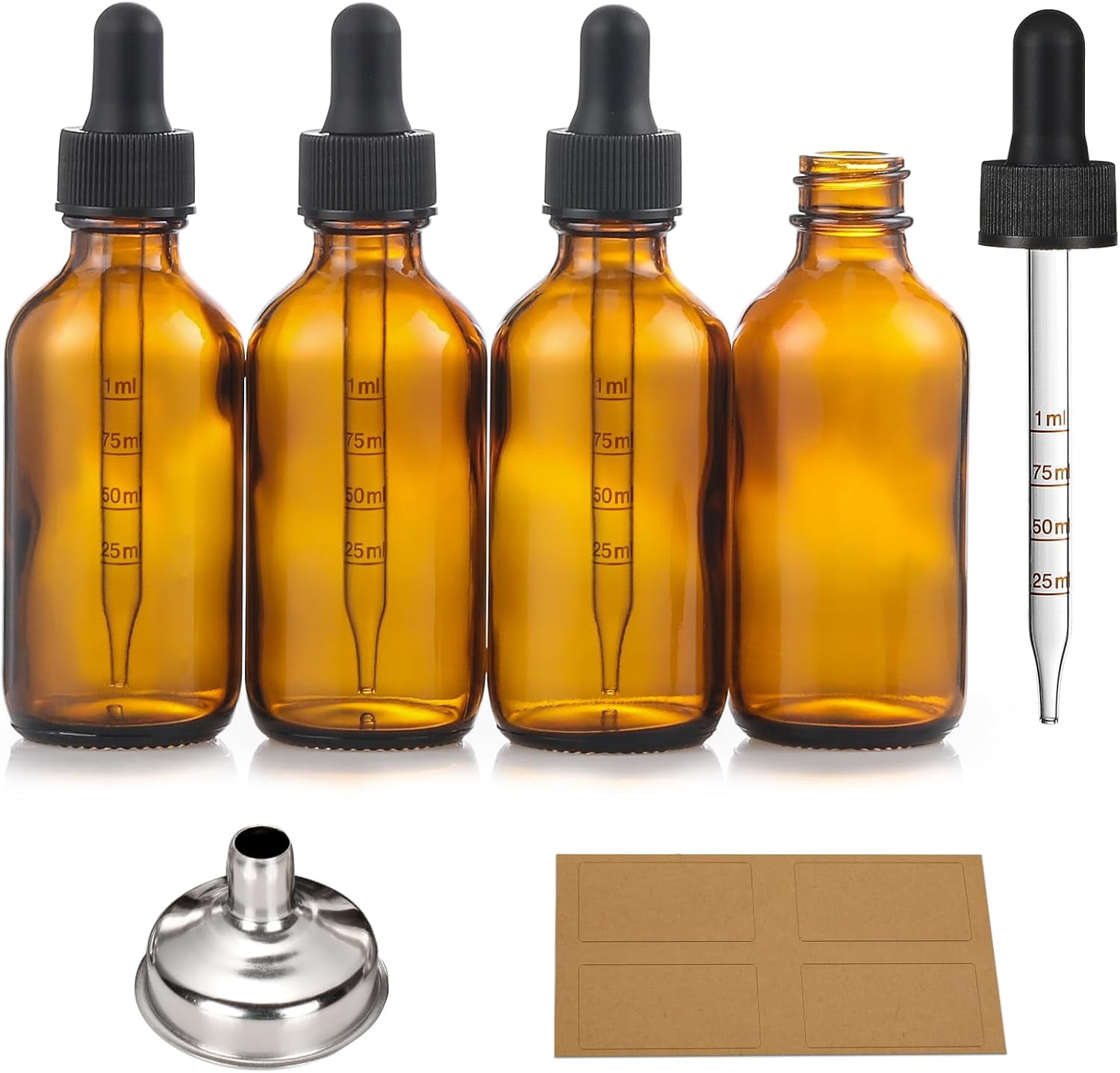 4 Pack 1 oz Glass Dropper Bottles with Measured Dropper - 30ml Dark ...