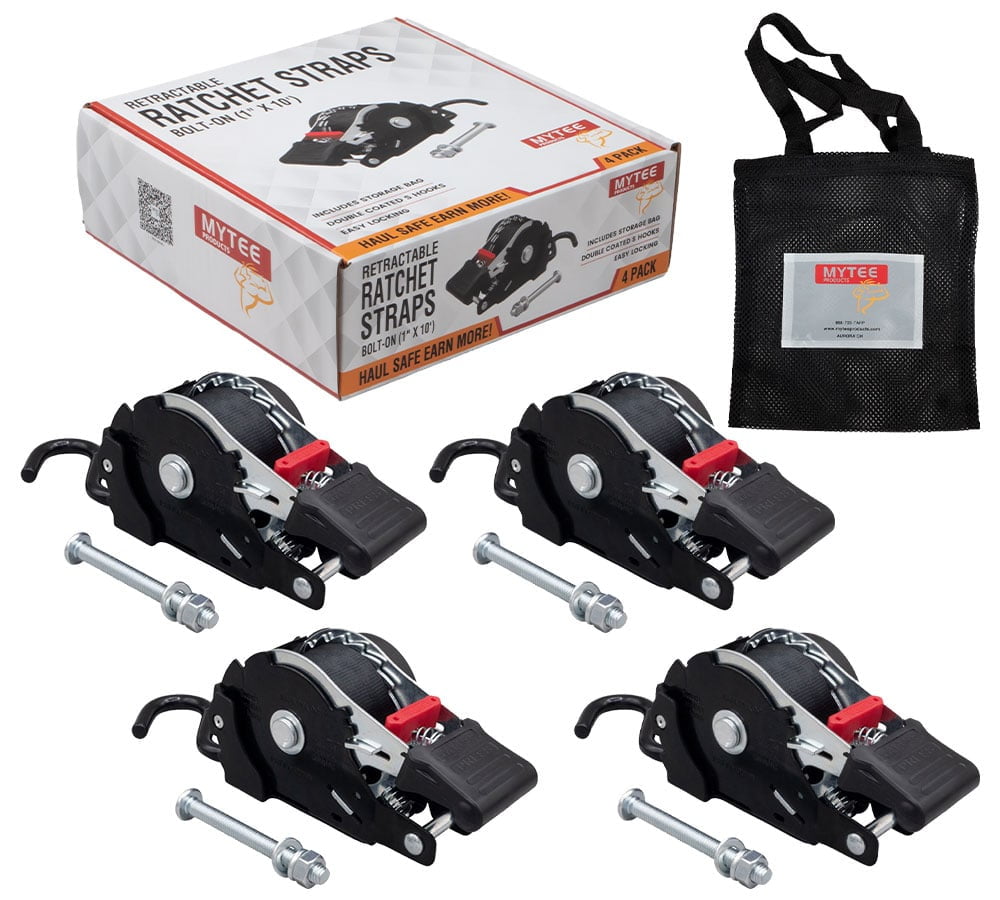 4 Pack 1'' x 10' Bolt-On Retractable Ratchet Straps for Motorcycle ...