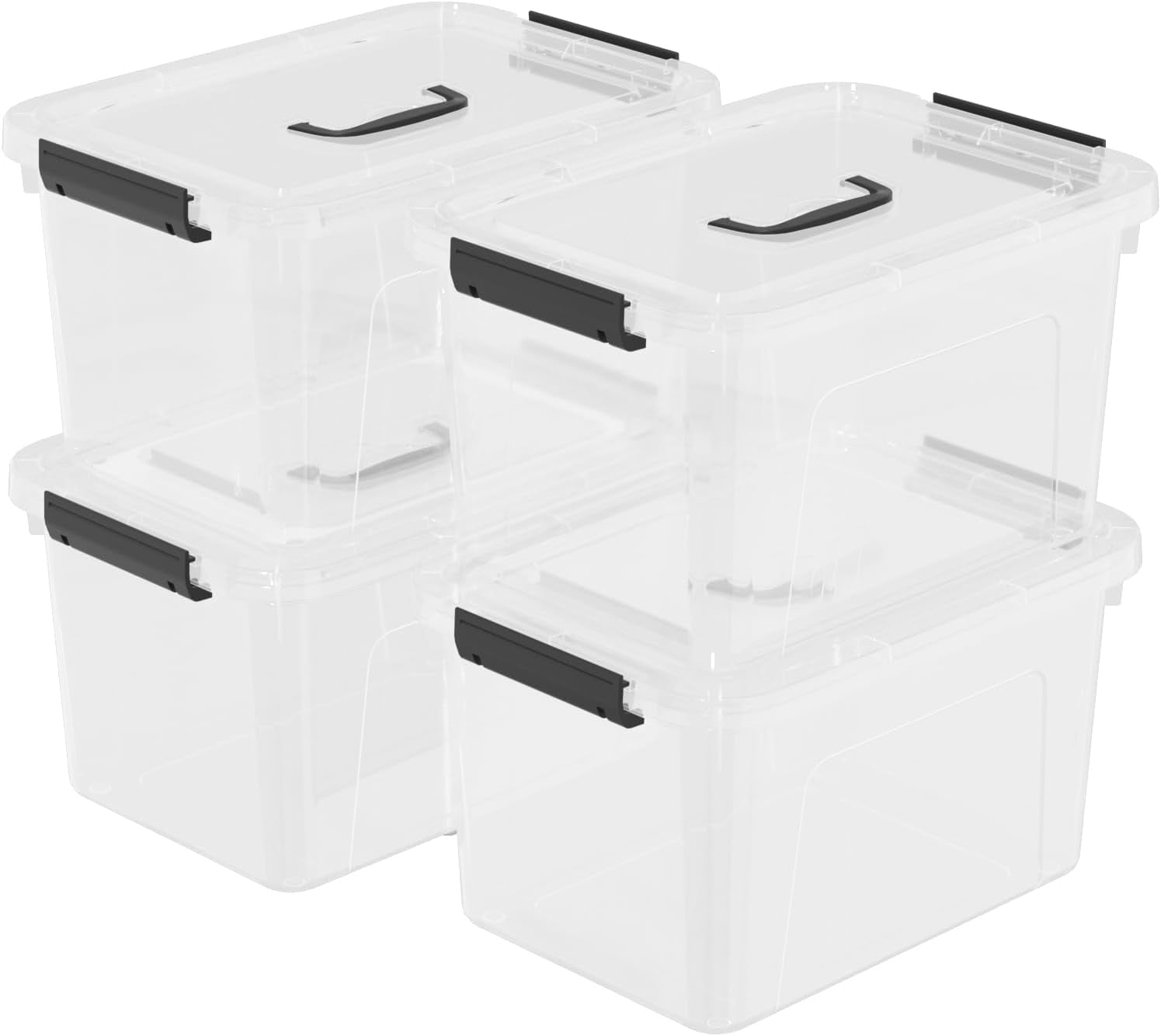 4 Pack 10.5 Quart Plactic Storage Latch Bin, Lidded Box with Black ...