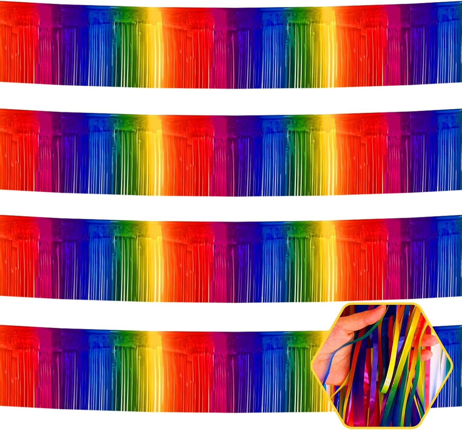 4 Pack 10 Feet Rainbow Foil Fringe Garland Metallic Tinsel Streamers ...
