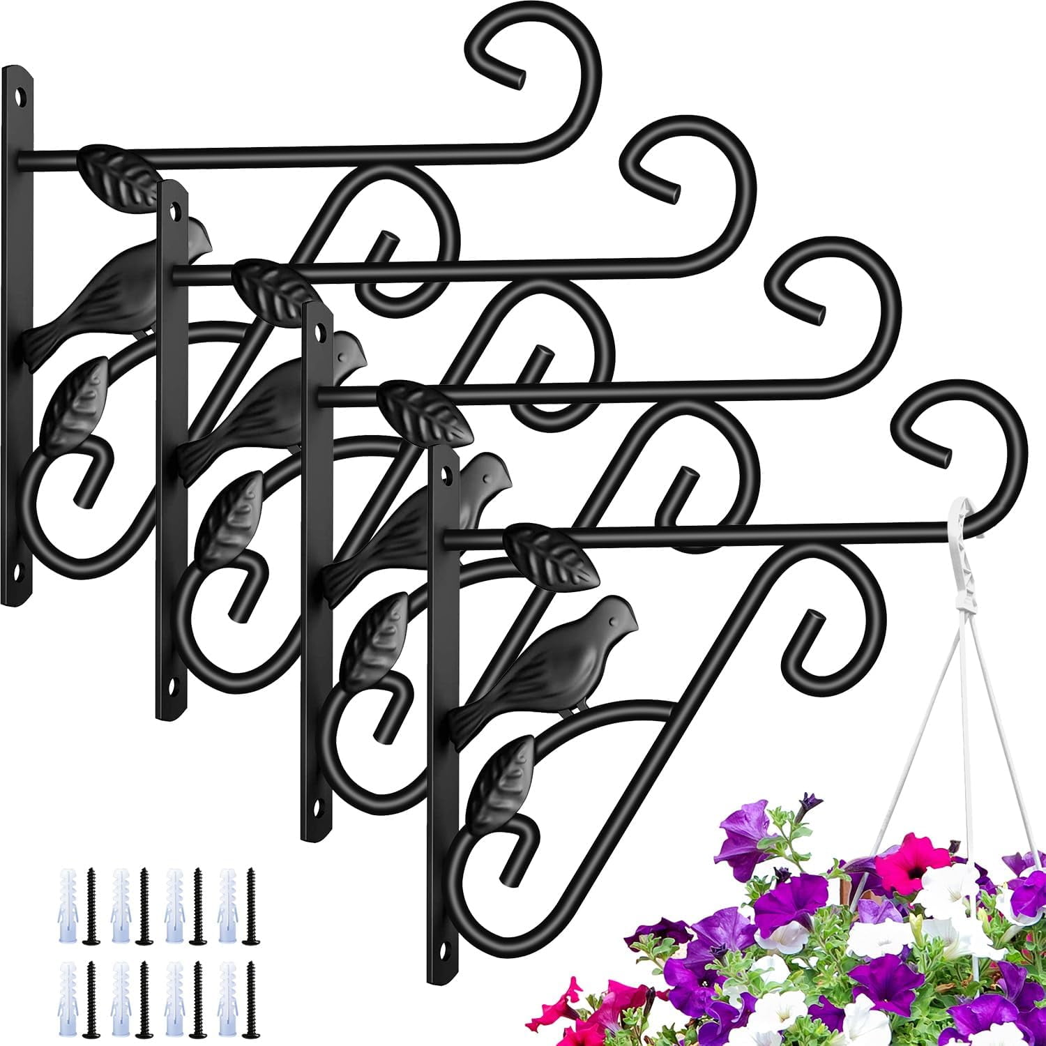 4 Pack 10" Hanging Plant Bracket Outdoor Wind Ch Hook for Hanging ...