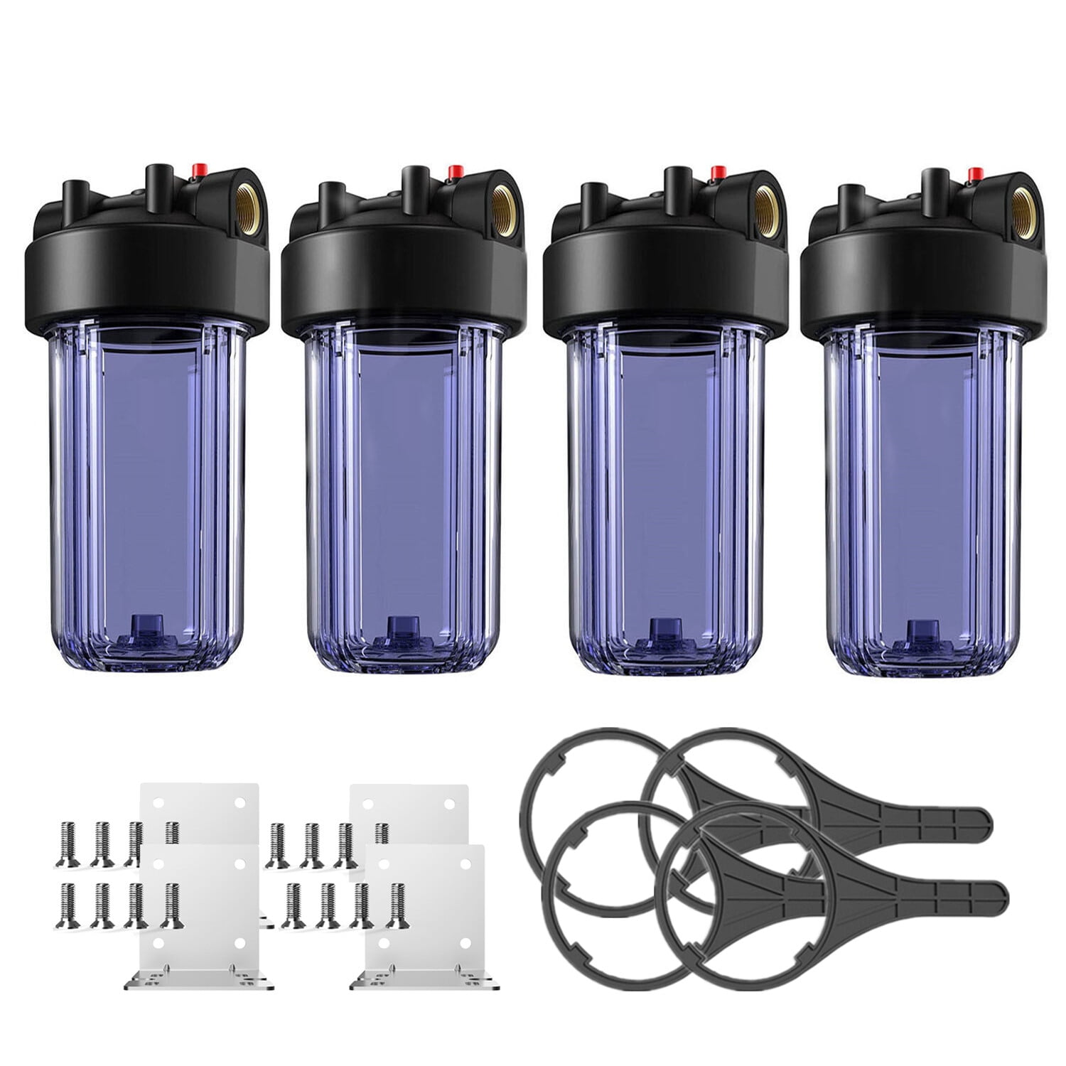 4 Pack 10 Inch Clear Home RO Whole House Water Filter Housing 4.5" x 10 ...