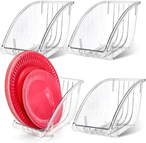 4 Pack 10 Inch Paper Plate Holder, Plastic Plates Dispenser Organizer ...