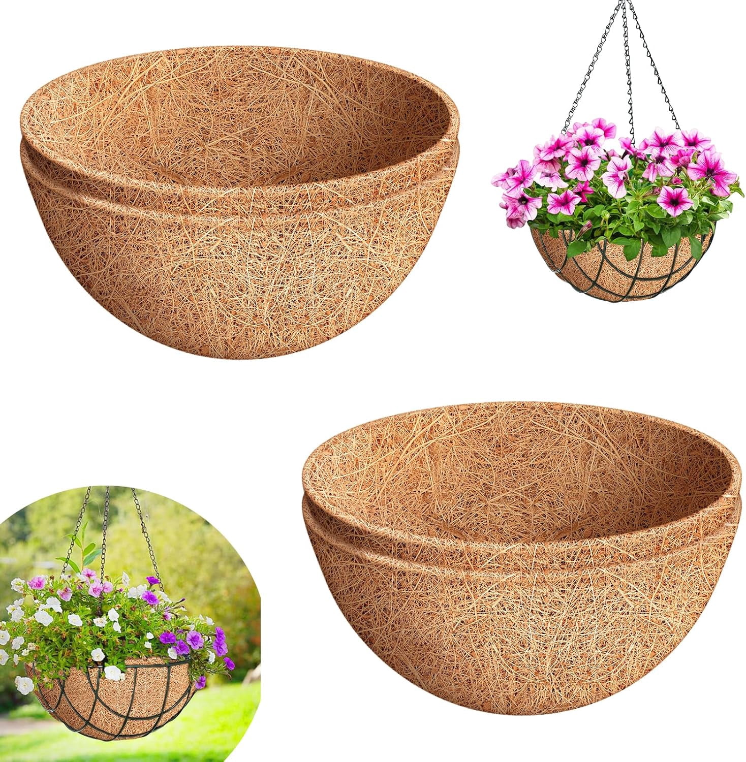 4 Pack 10 Inch Round Coco Liners Replacement, 100% Natural Coconut Coir ...
